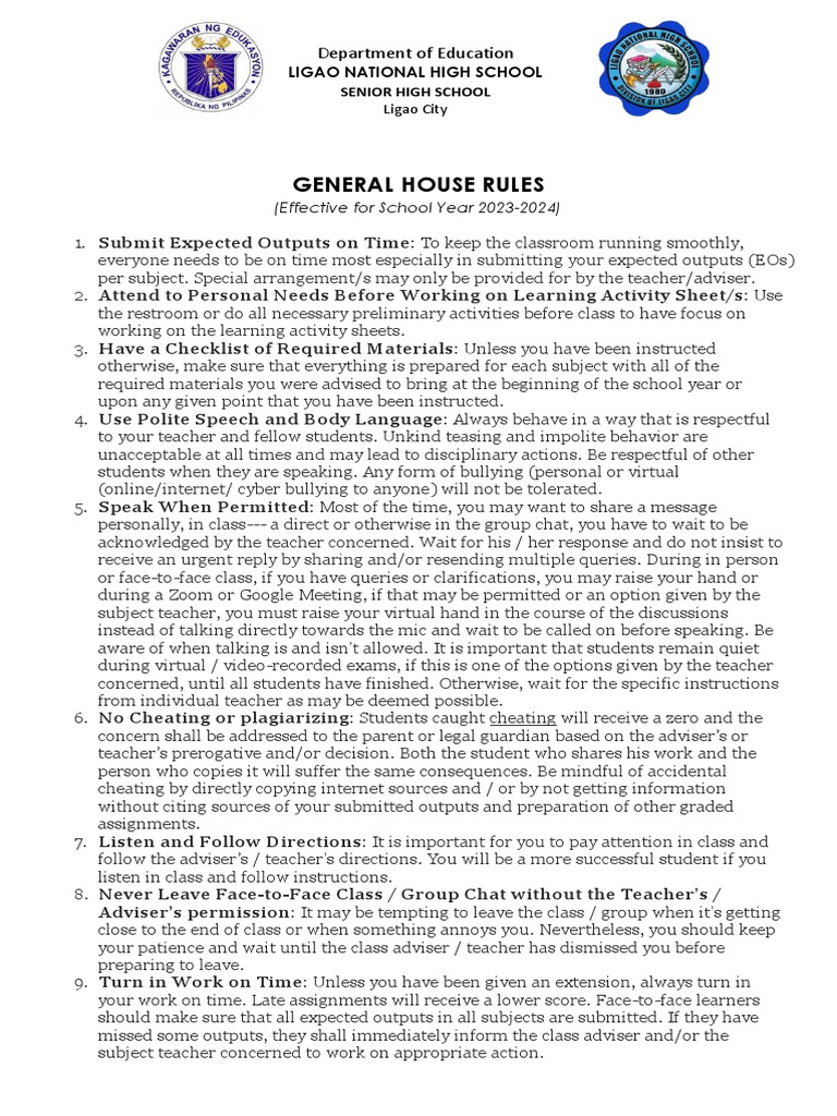 General House Rules Boribor Ams 2023 2024 | PDF