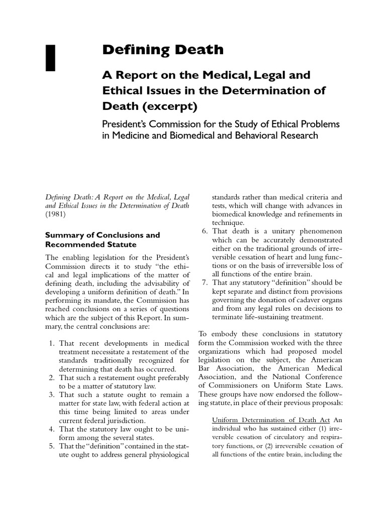 Defining Death-A Report On The Legal, Medical, and Ethical in The Determination of Death | PDF