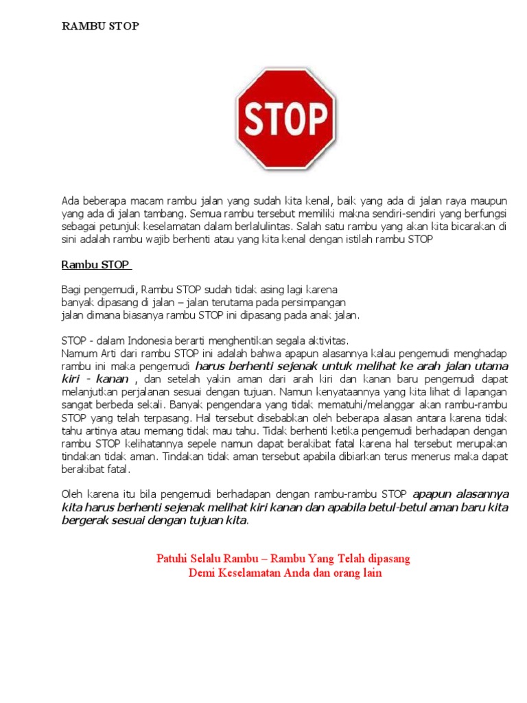 Materi Safety Talk RAMBU STOP | PDF