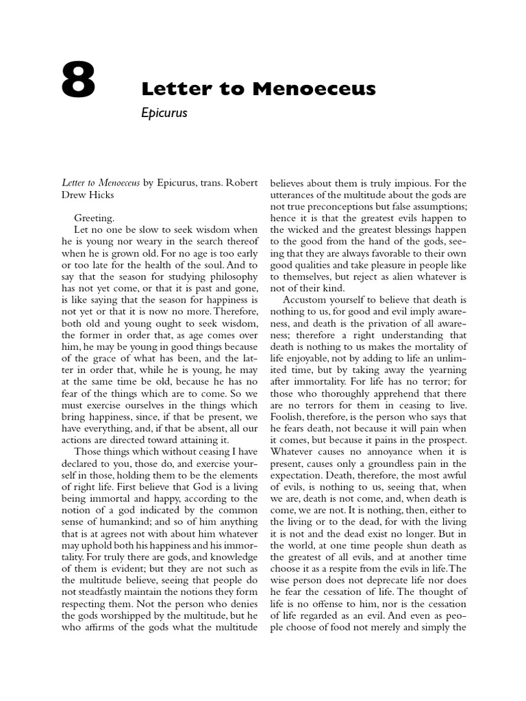 Letter To Menoeceus | PDF | Pleasure | Cognition