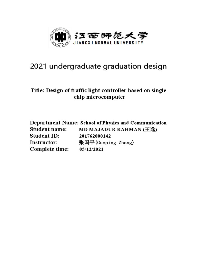 Thesis Paper Design Of Traffic Light Controller Based On Single Chip Microcomputer Pdf