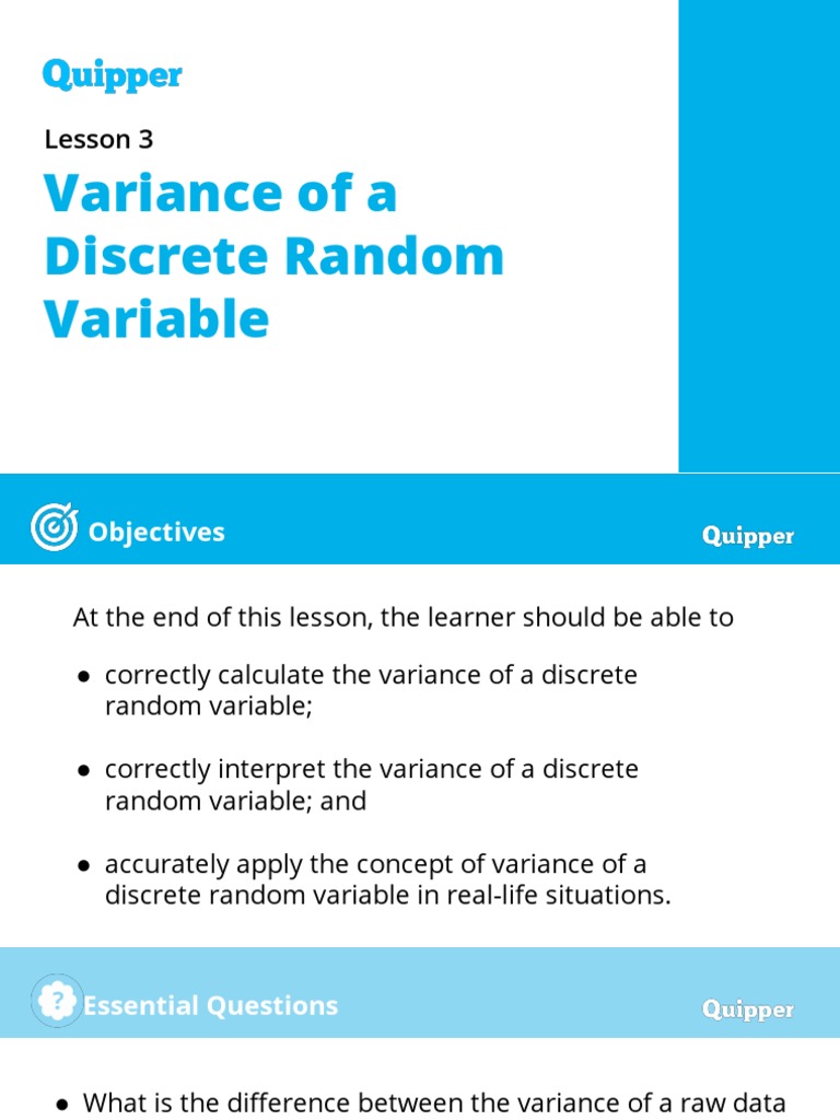 Unit 2 Lesson 3 Variance of Random Variable | PDF | Variance | Standard ...