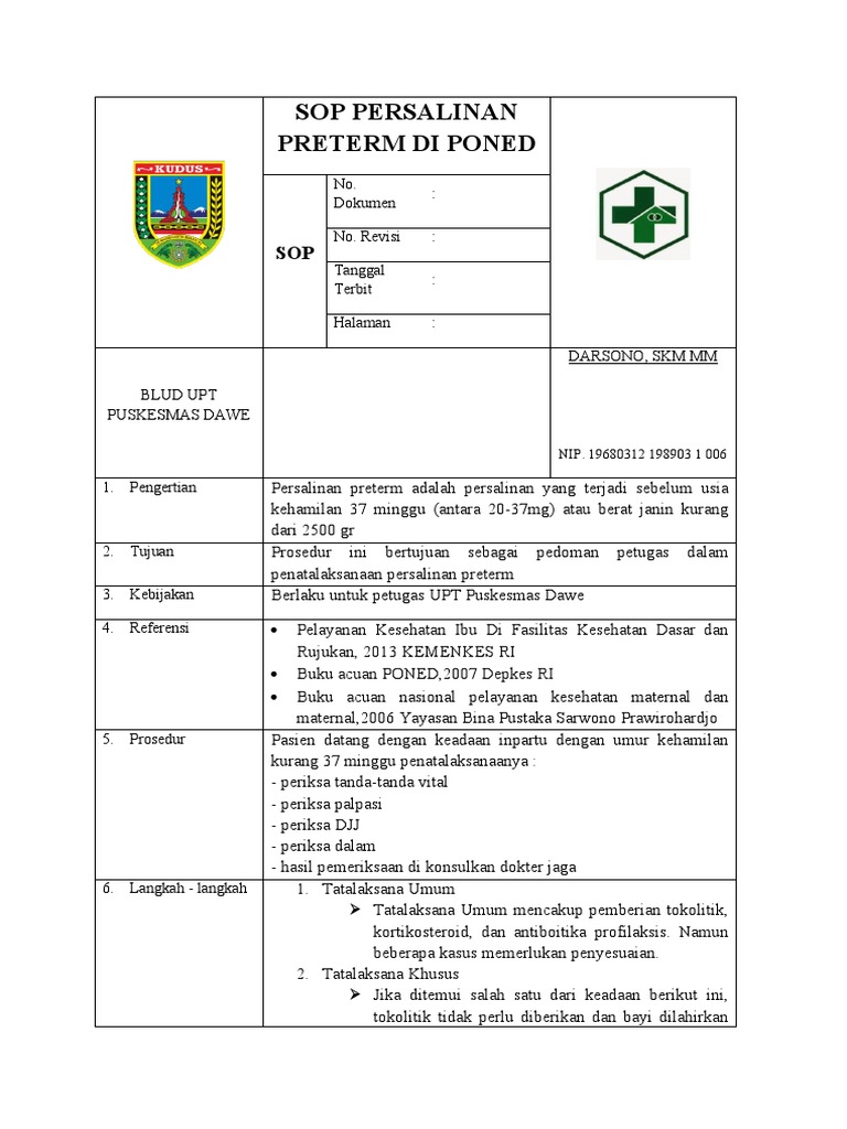 Sop Persalinan Preterm Di Poned | PDF