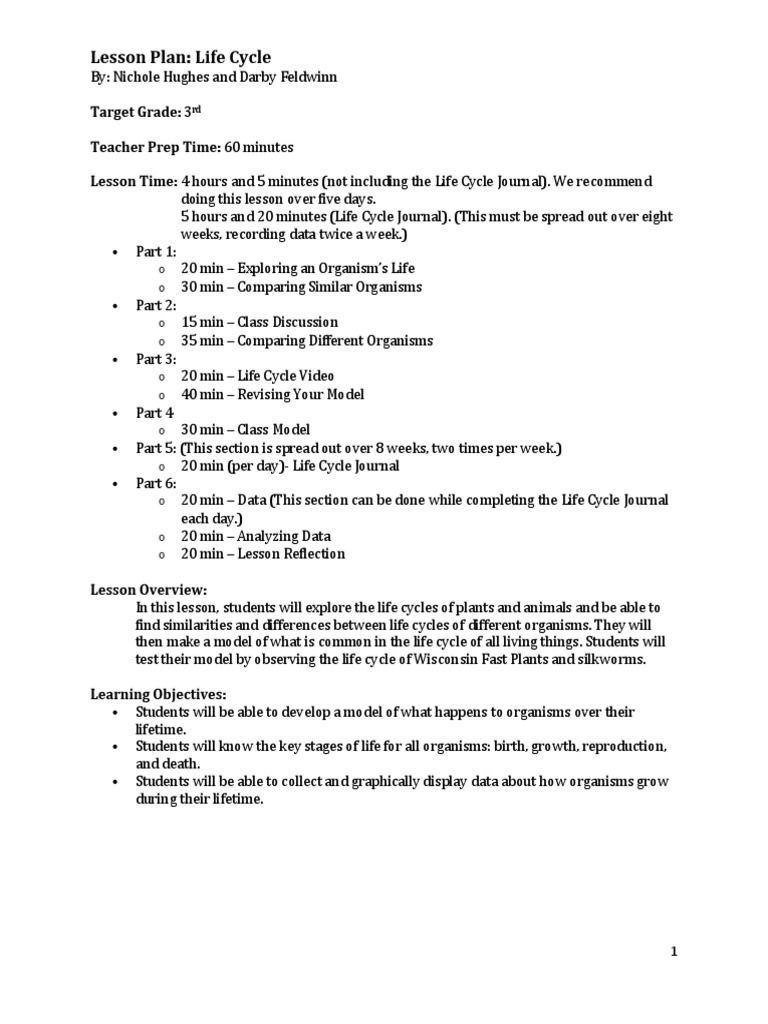 3rd Grade Life Cycle Lesson Plan | PDF