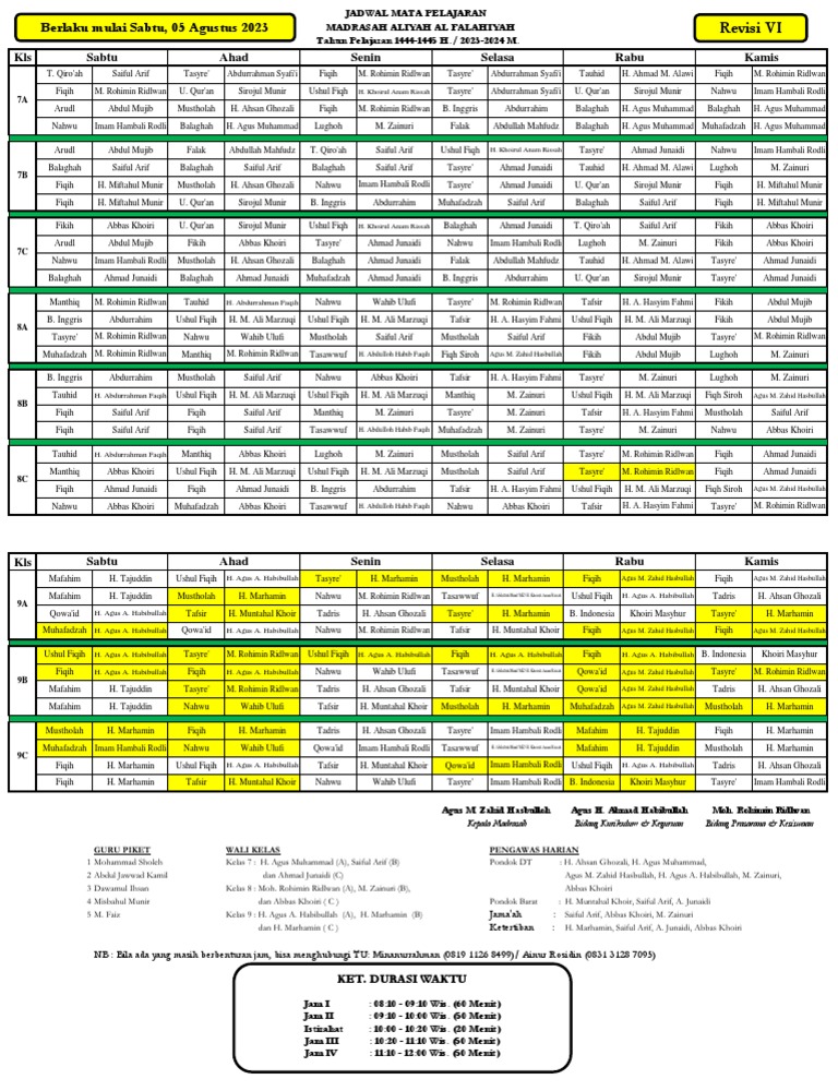 Jadwal 2023-2024 Revisi VI | PDF