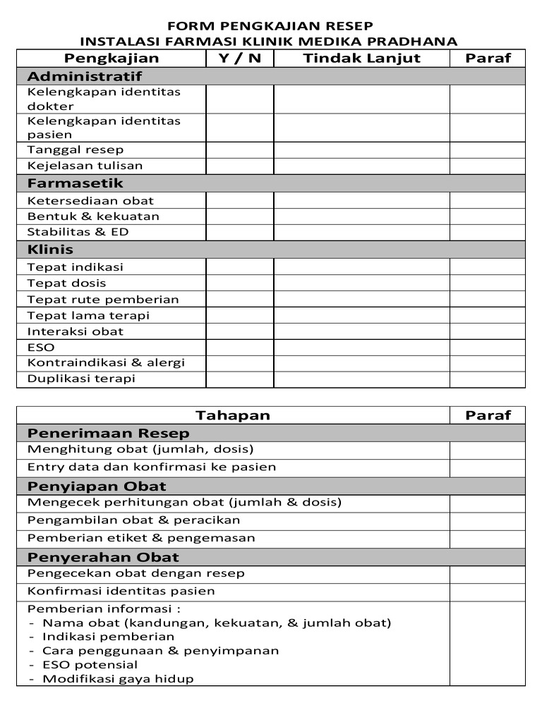 Form Pengkajian Resep | PDF