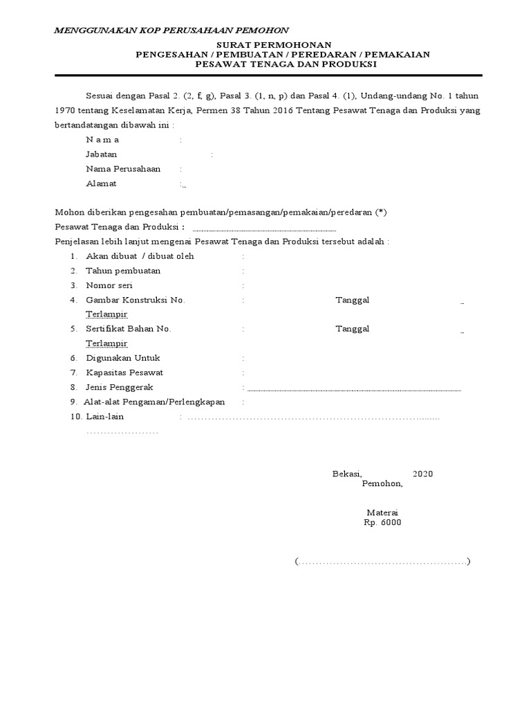 Form Surat Permohonan PTP | PDF