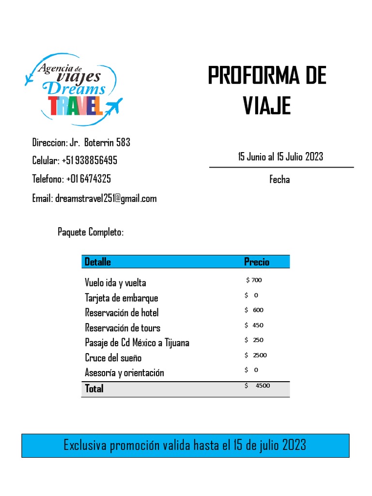 Proforma de Viaje 2023 | PDF