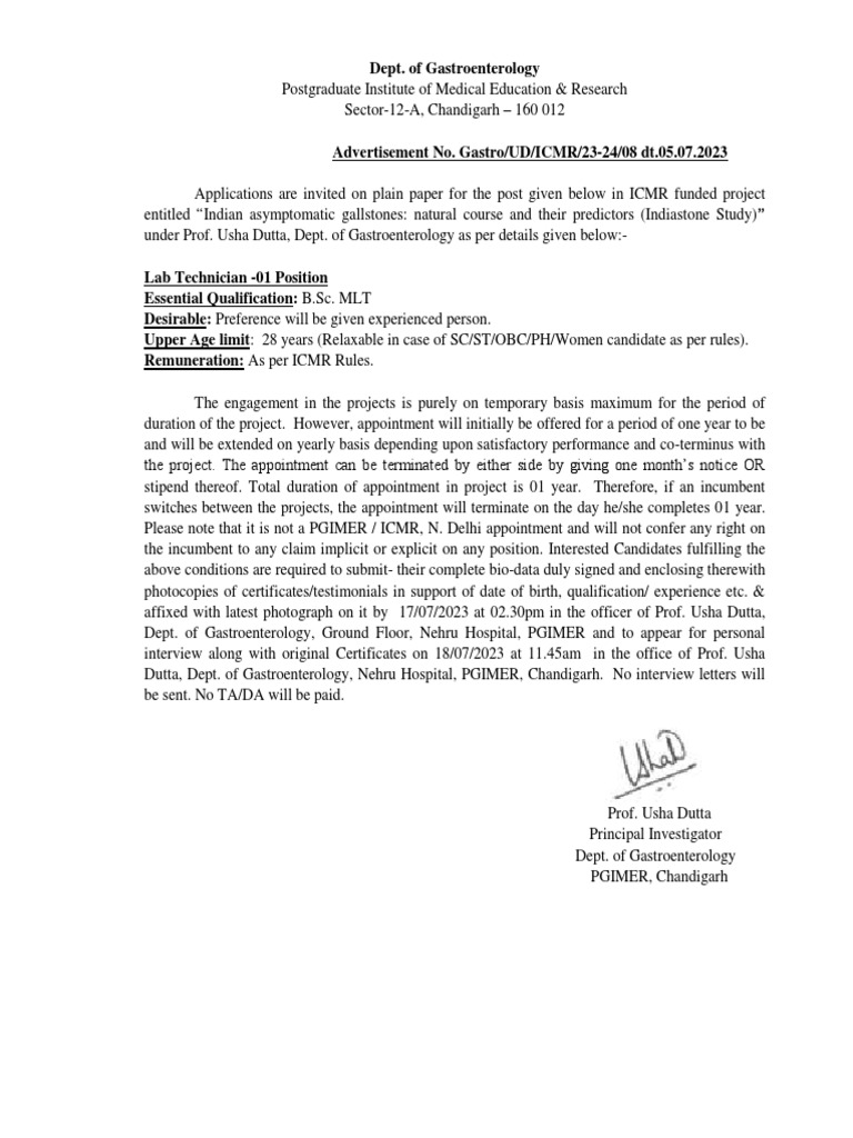 Notice For Lab Technician06Jul2023100145 | PDF