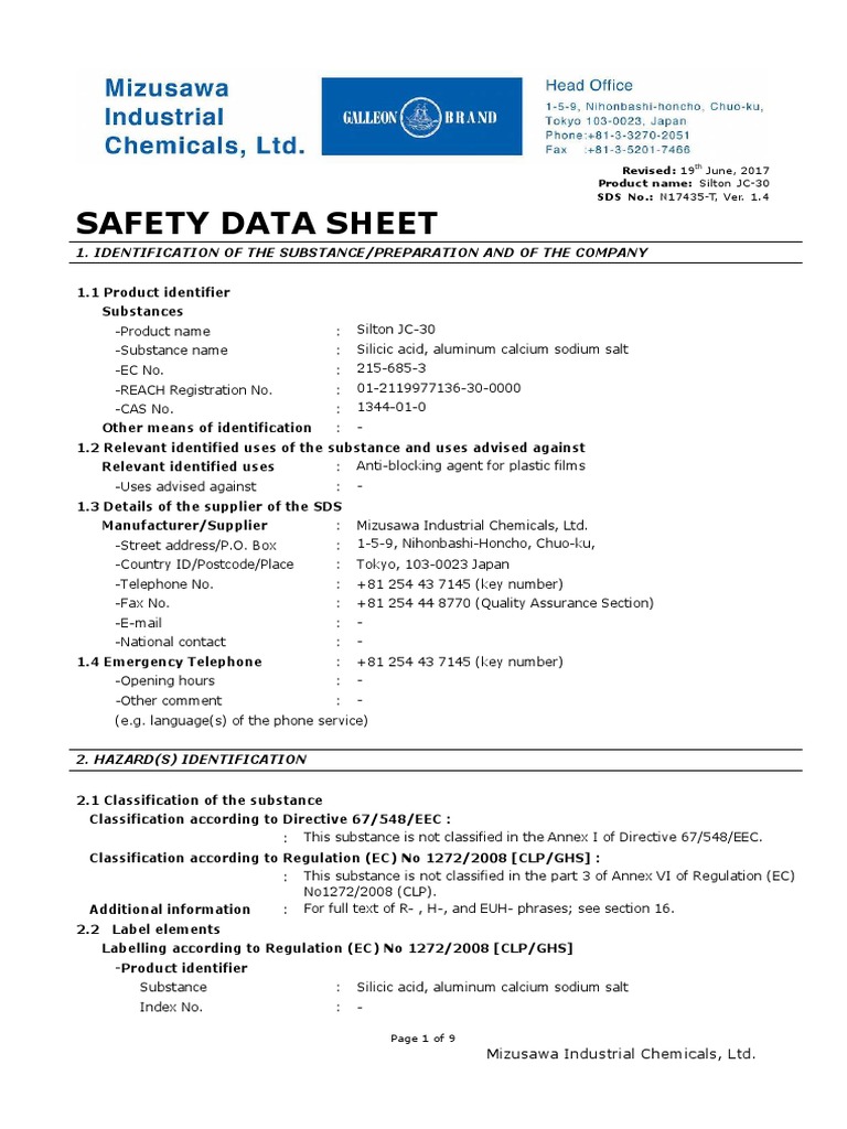 SDS Silton JC-30 Ex-Misuzawa (Expiry 2022) | PDF | Workplace | Working ...