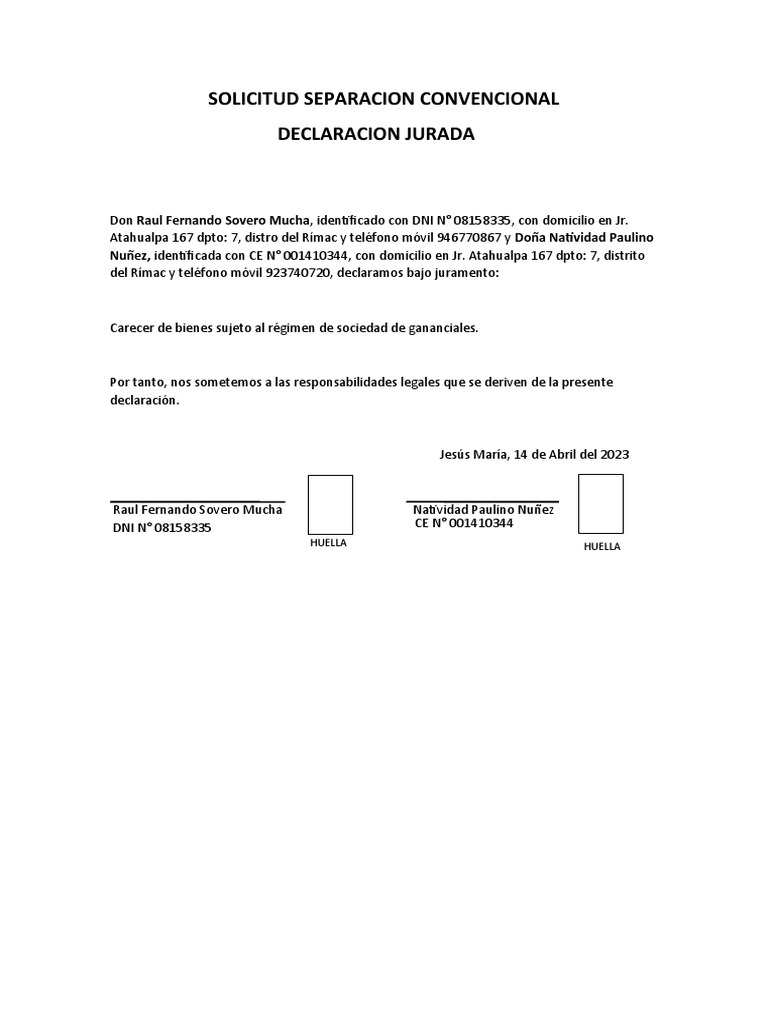 Declaracion Jurada de Bienes | PDF
