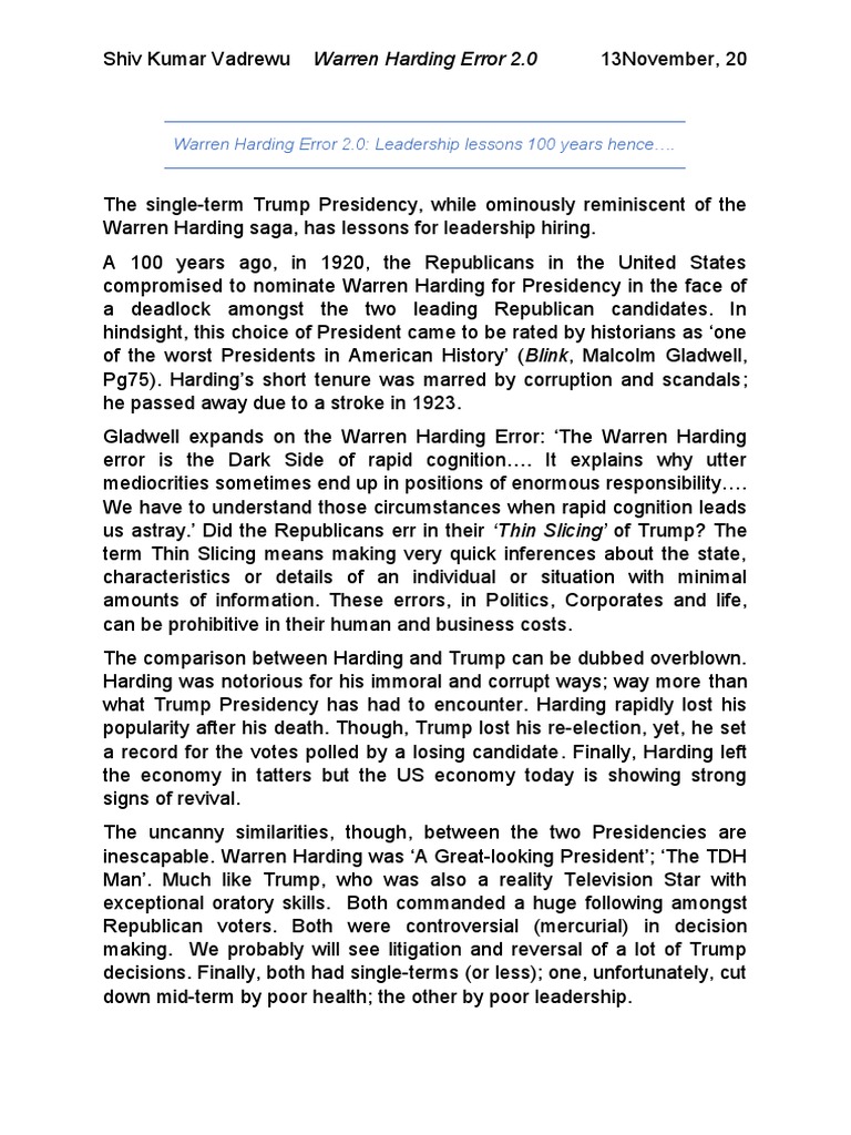 Lessons from the Warren Harding Error | PDF