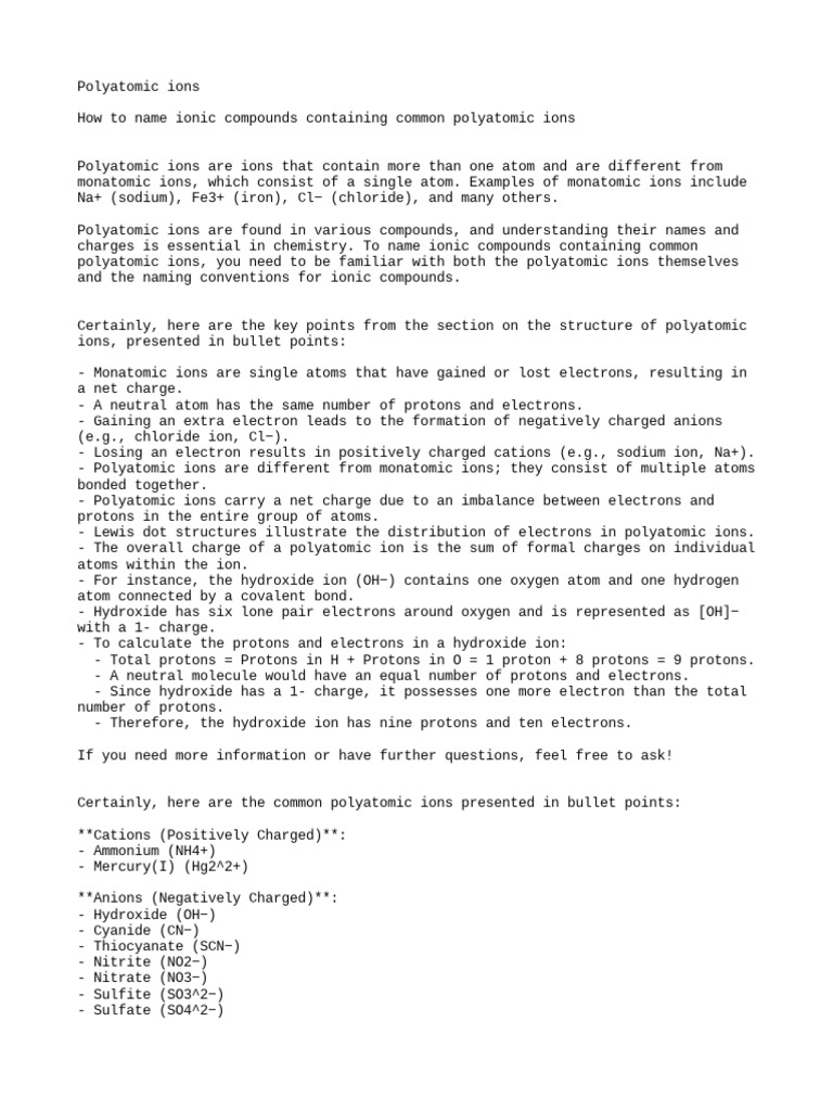 Naming Ionic Compounds with Polyatomic Ions | PDF | Ion | Chemical ...