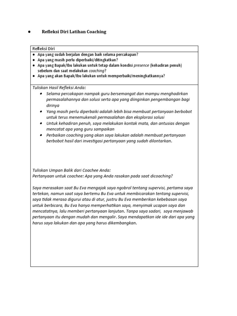 Refleksi Diri dalam Latihan Coaching | PDF