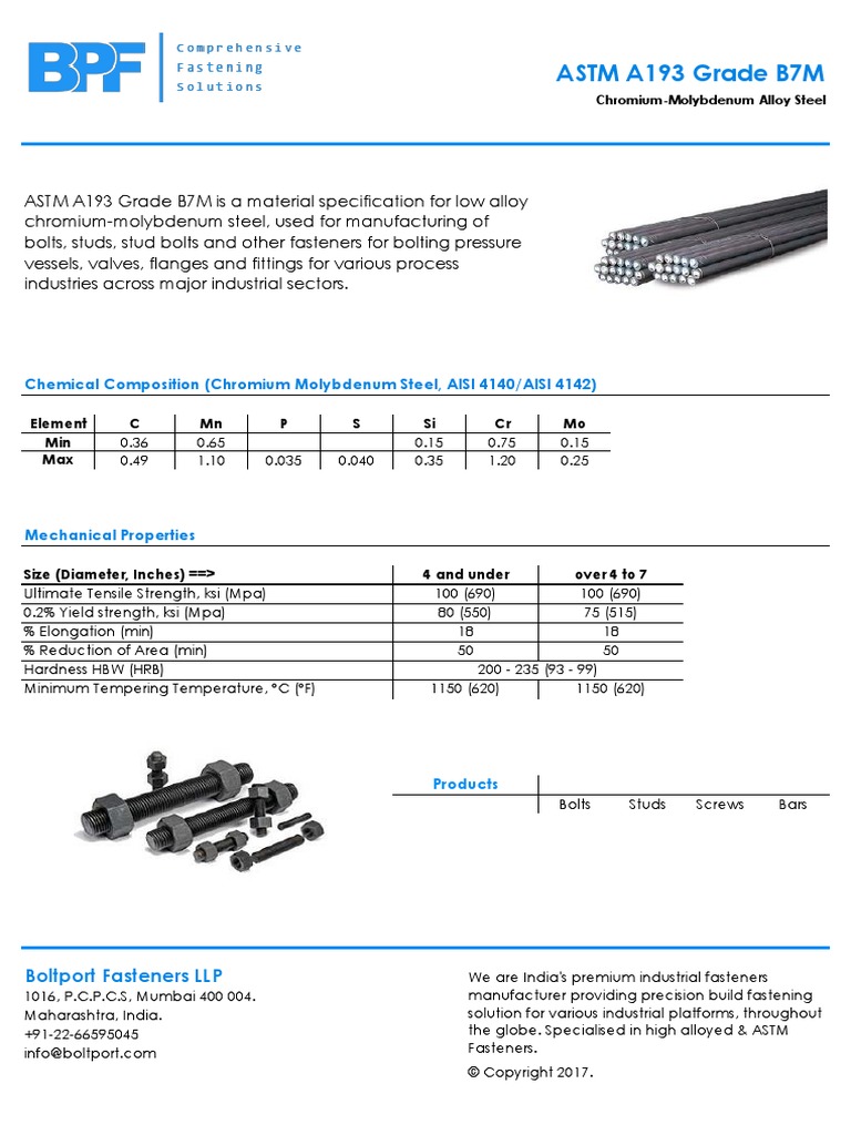 Astm A193 Grade b7m | PDF