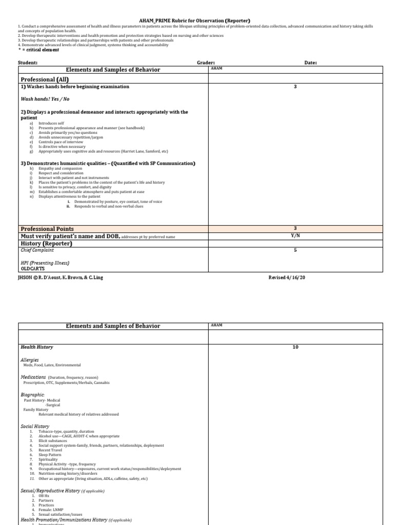 Jhson Aham Prime Osce Rubric | PDF | Medical Diagnosis | Physical ...