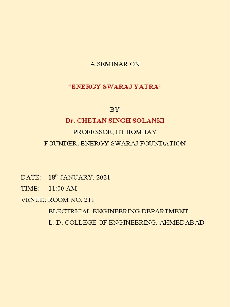 Seminar On Energy Swaraj Yatra by Prof Chetansingh Solanki Professor ...