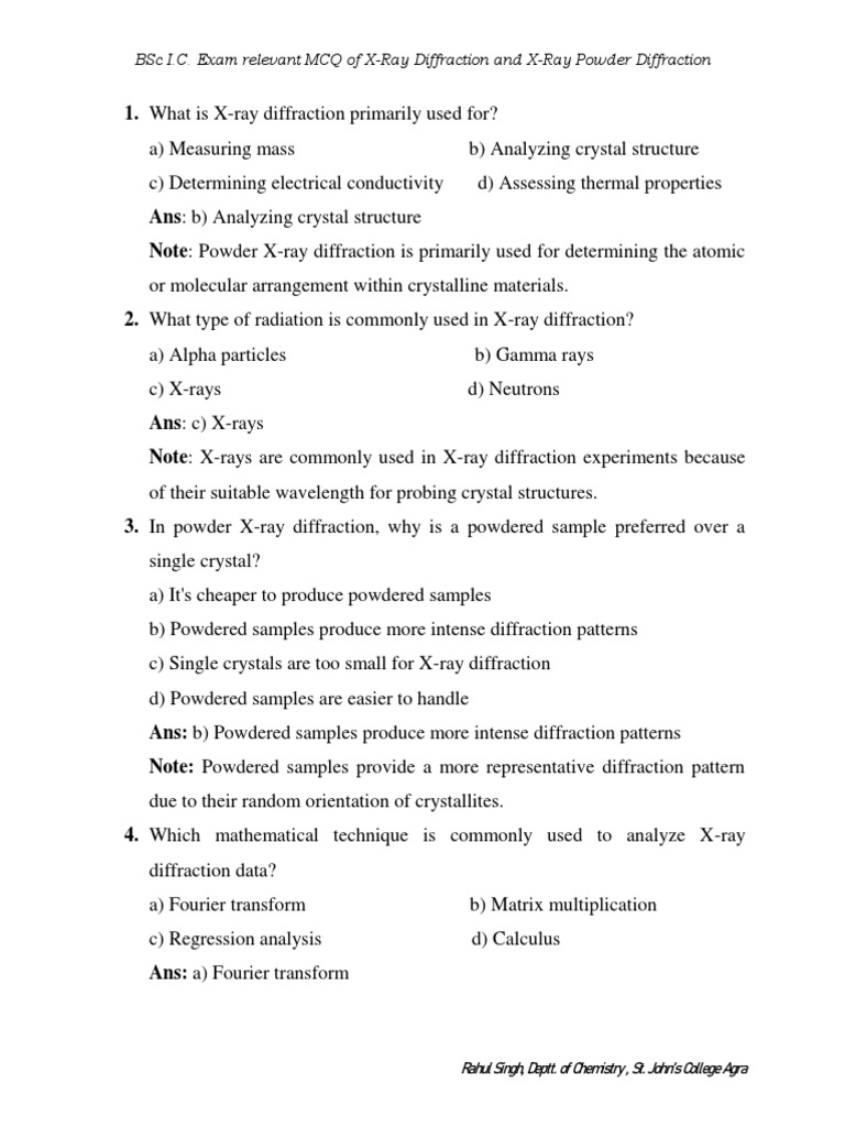 MCQ For B.SC Industrial Chemistry | PDF | X Ray Crystallography ...