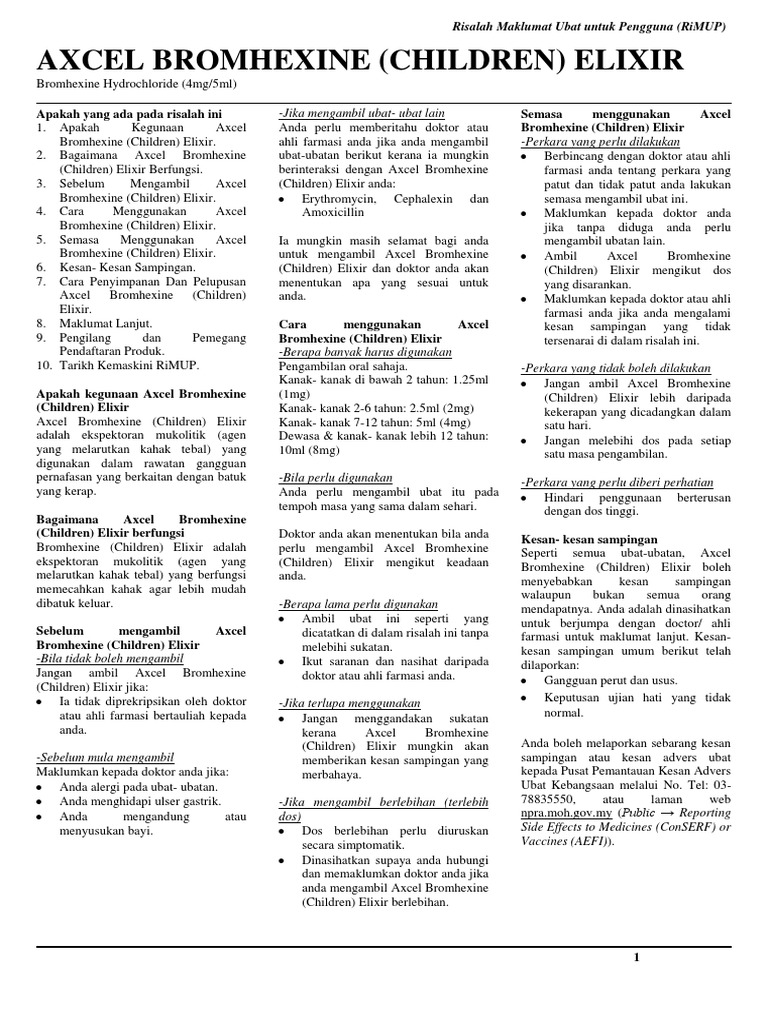 Axcel Bromhexine Children Elixir Bromhexine Hydrochloride Kotra Pharma ...