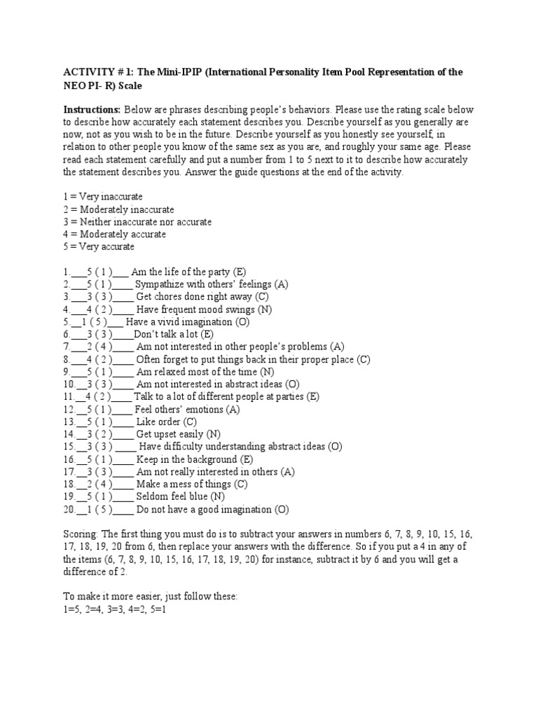 Mini Ipip Scale Activity | PDF | Extraversion And Introversion | Cognition
