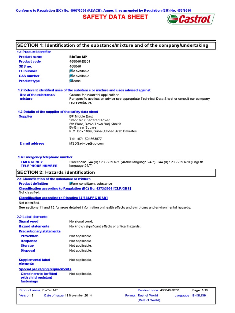 Msds Bio Tac | PDF | Dangerous Goods | Personal Protective Equipment