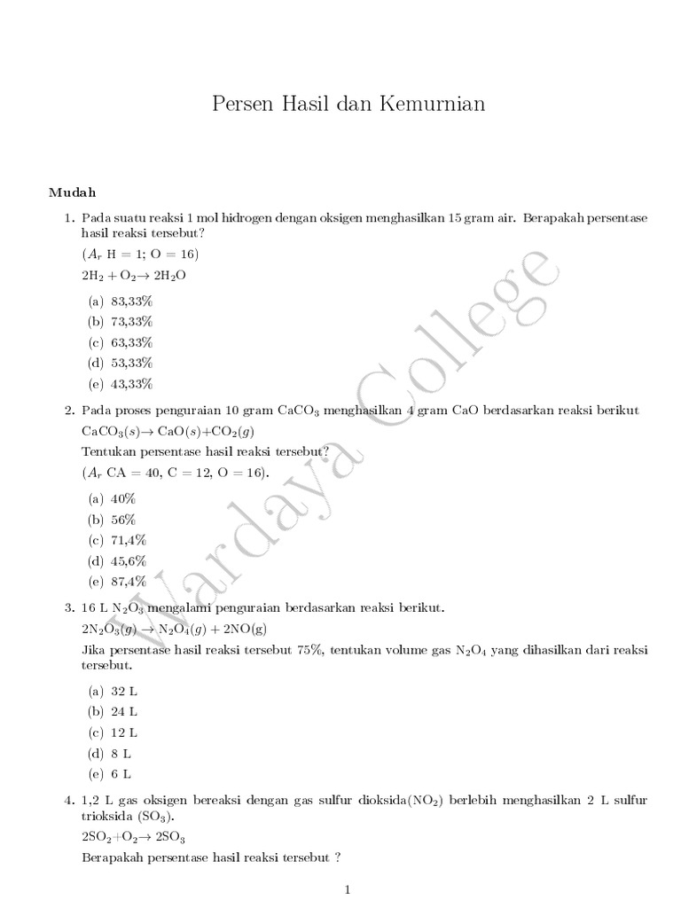 03 05 03 Persen Hasil Dan Kemurnian - Soal | PDF
