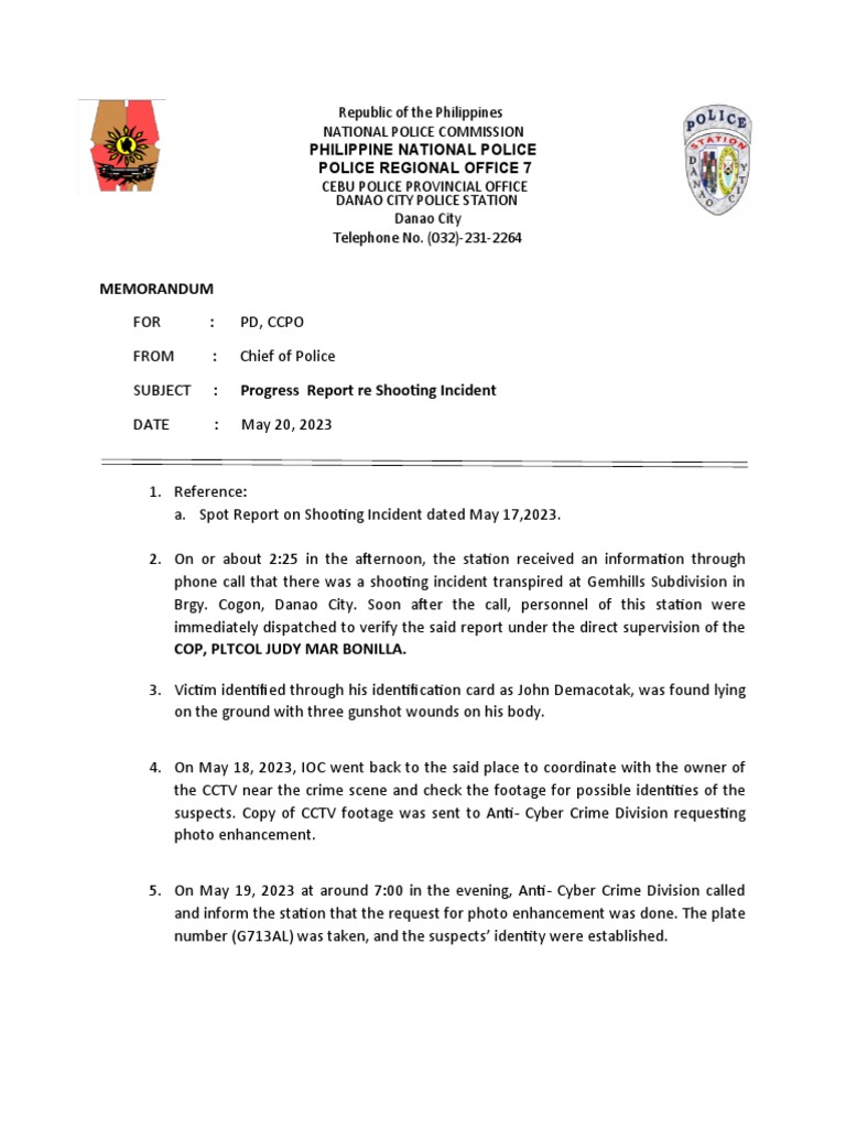 1st Progress Report-Shooting Incident | PDF 1st Progress Report-Shooting Incident | PDF