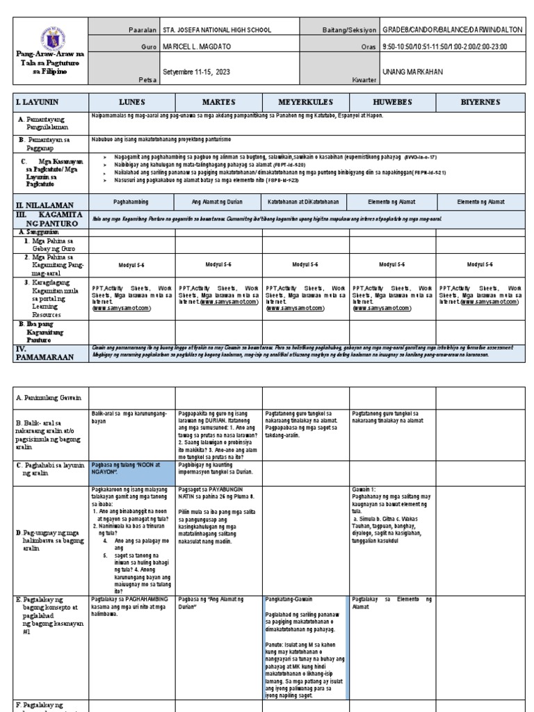DLL Filipino 8 Week 3 | PDF
