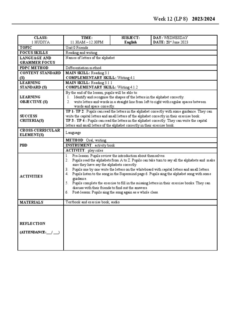 RPH BI Year 1 LP 8 Reading and Writing | PDF | Communication | Written ...