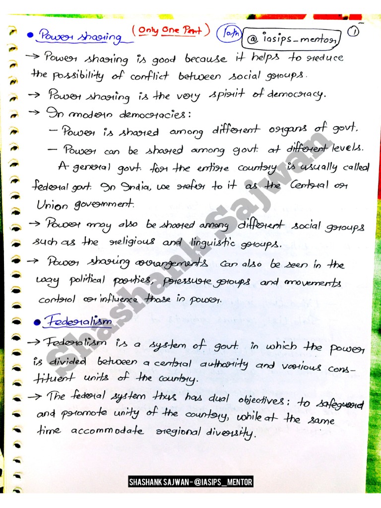 CLASS 10TH POLITY HANDWRITEN | PDF