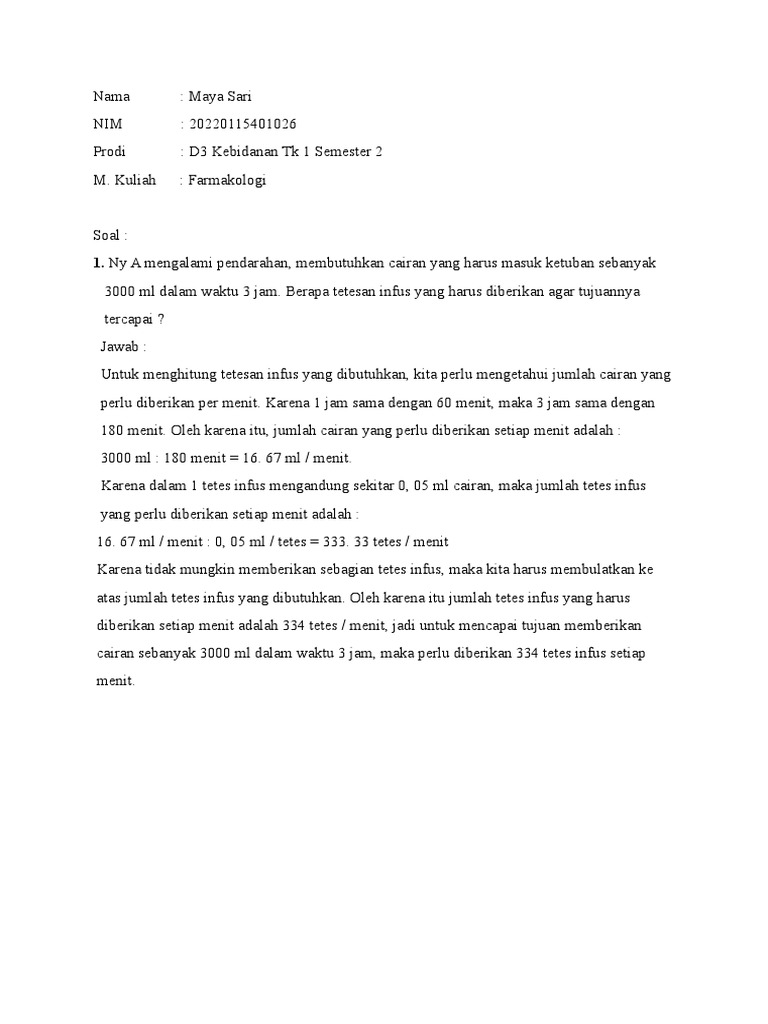 Tugas Farmakologi Mata Kuliah Ibu Rezqi Nama Maya Sari Prodi D3 Kebidanan Eka Harap | PDF
