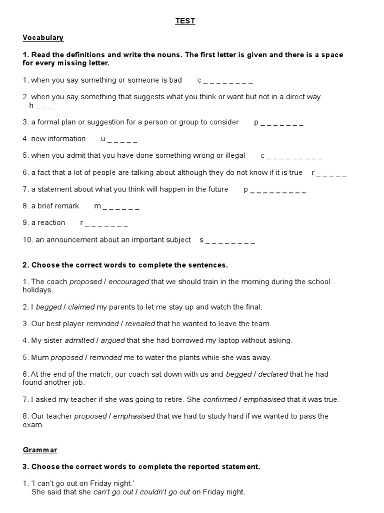 Vocabulary and Grammar Exercises | PDF | Linguistics