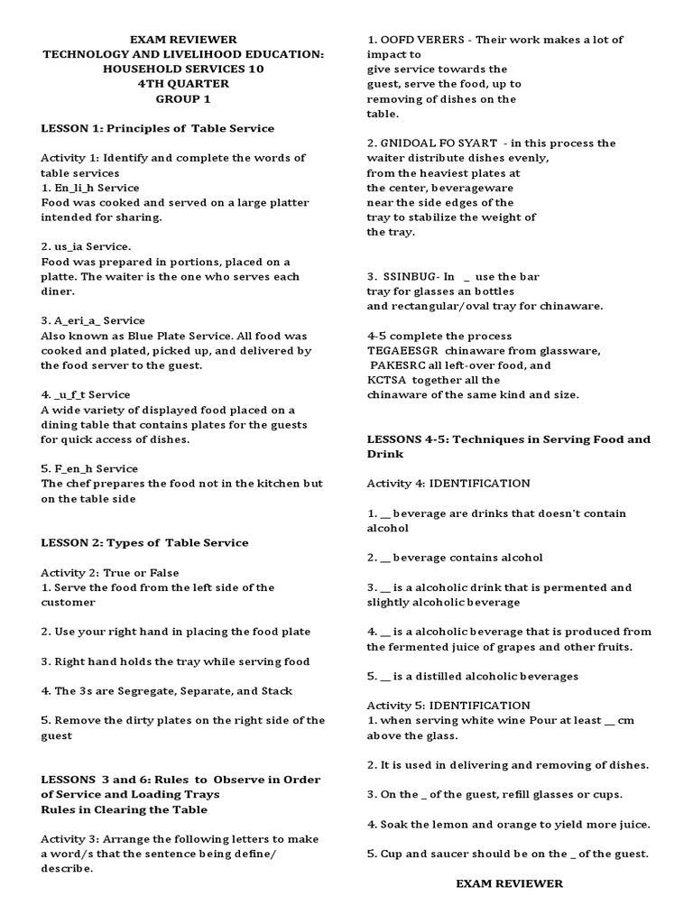 Tle Exam Reviewer (Group 1) | PDF | Sauce | Salad