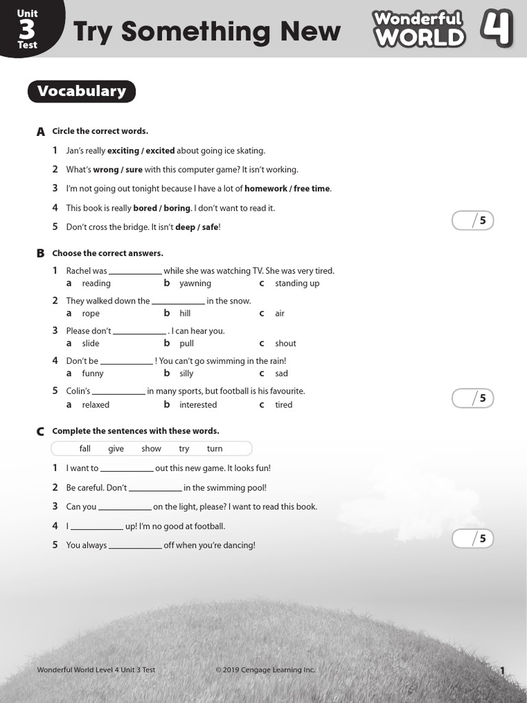 Wonderful - World 4 Test Unit 3 | PDF