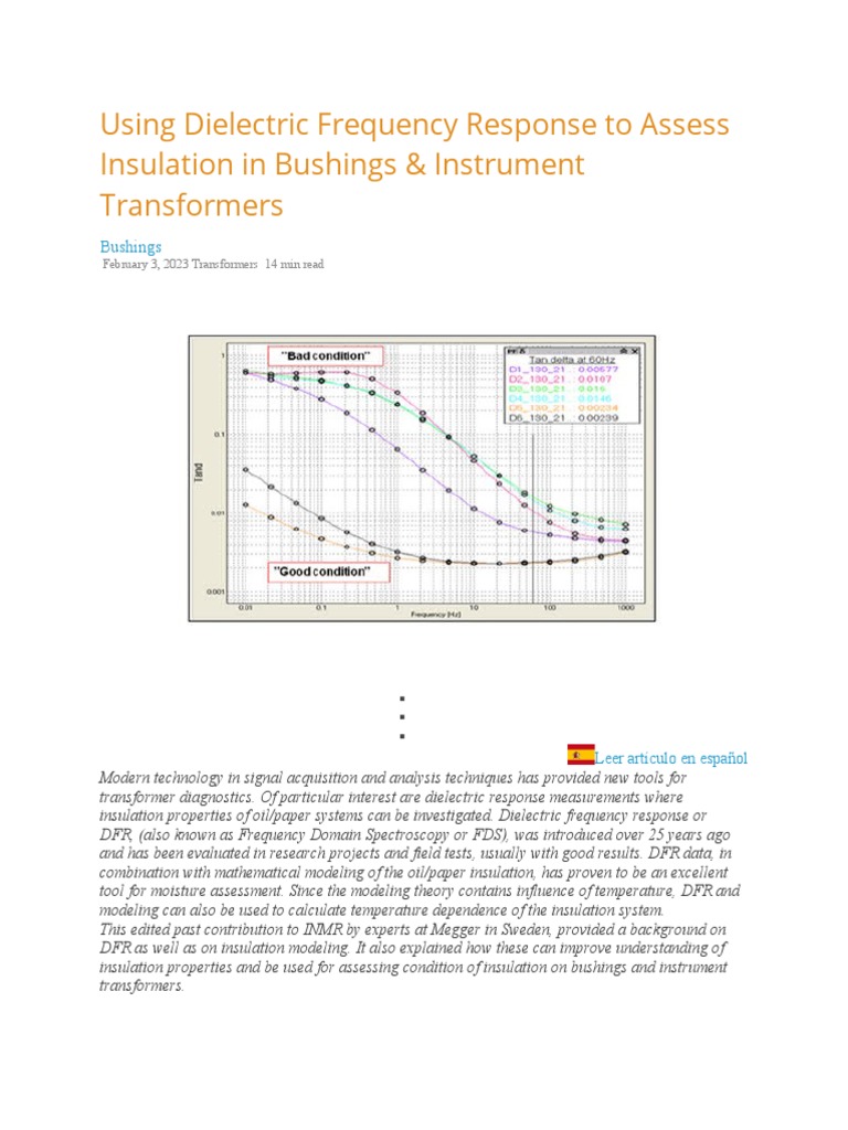 Using Dielectric Frequency Response To Assess Insulation in Bushings | PDF | Transformer ...