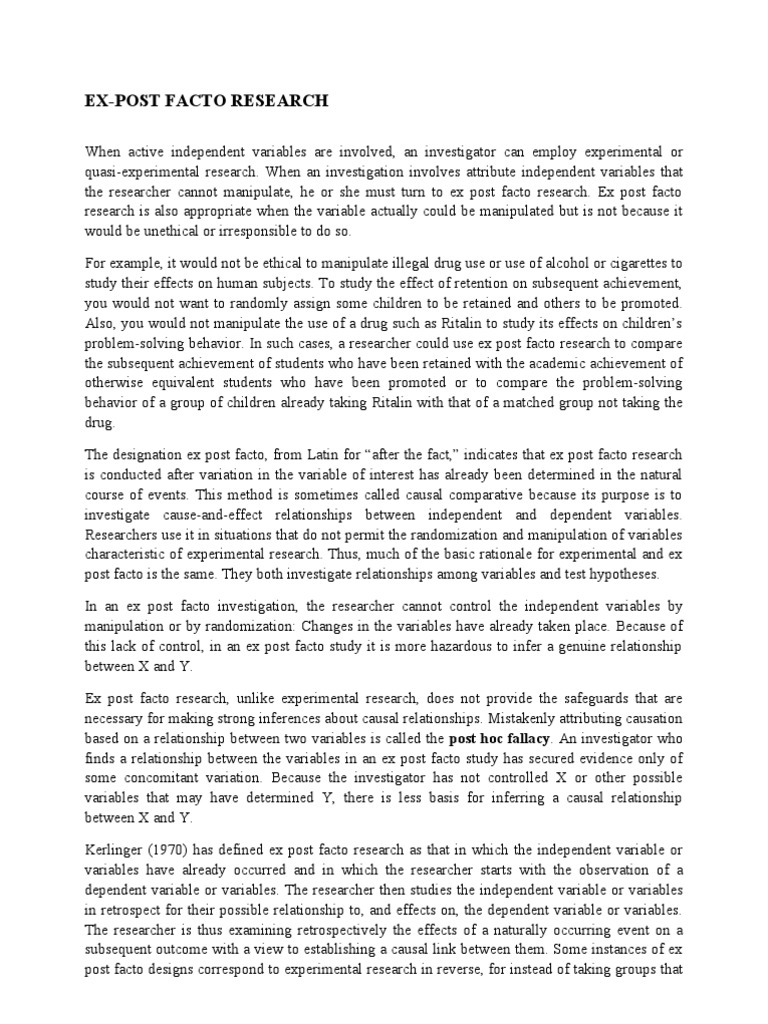 Ex Post Facto Research Bit 3 Unit 4 | PDF | Causality | Experiment