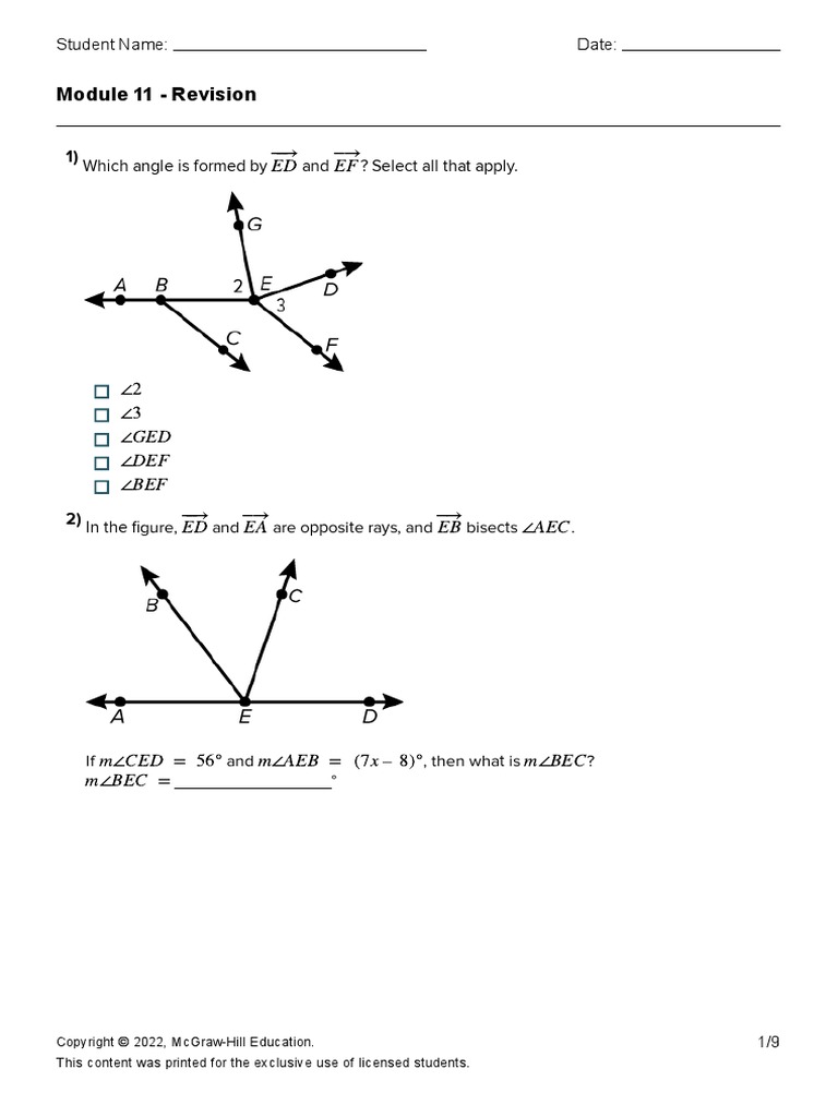 Revision - Module 11 | PDF | Angle | Geometry