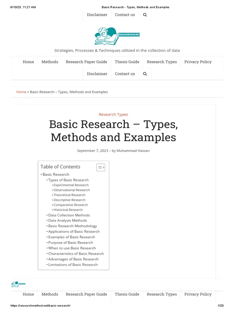 Basic Research - Types, Methods and Examples | PDF | Methodology ...