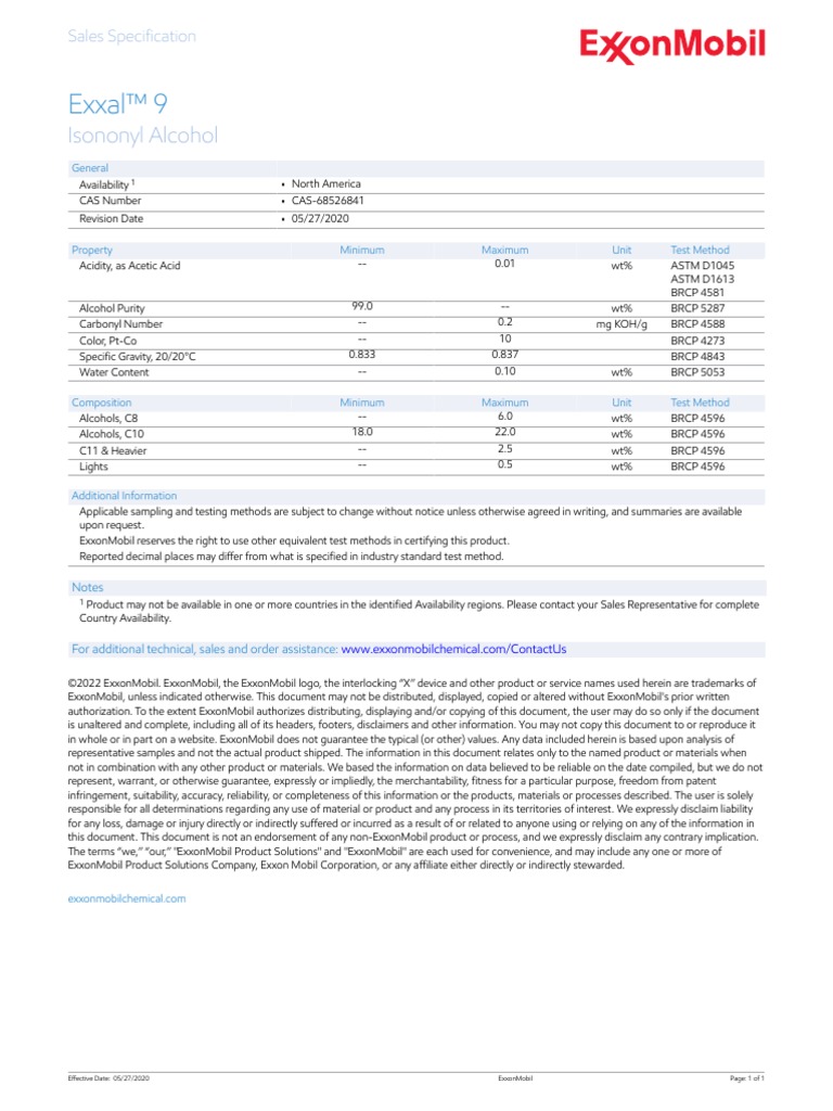 Exxal™ 9: Isononyl Alcohol | PDF