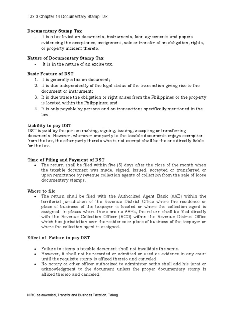 Tax 3 Chapter 14 Documentary Stamp Tax | PDF