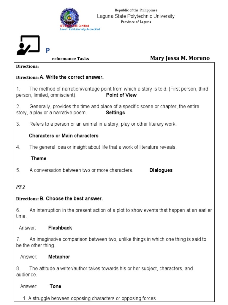 2B Performance Task in Lit 1 | PDF