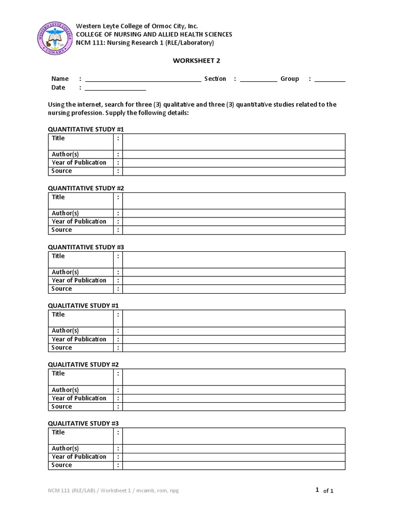 NCM 111 Worksheet 2 | PDF NCM 111 Worksheet 2 | PDF