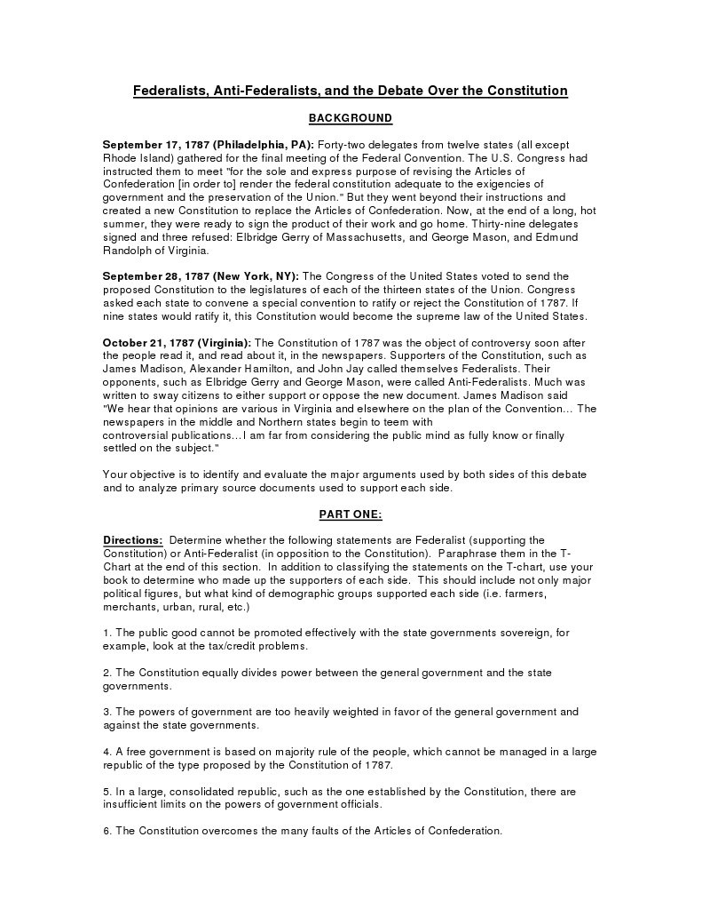 Federalists vs. Anti-Federalists Debate | PDF | Constitution ...