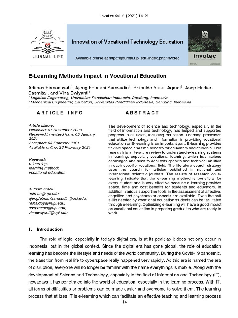 E-Learning Methods Impact in Vocational Education | PDF | Educational Technology | Learning