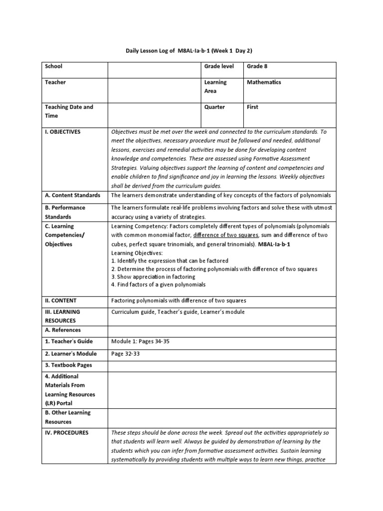 MATH G8 I-Day 2 | PDF | Factorization | Learning