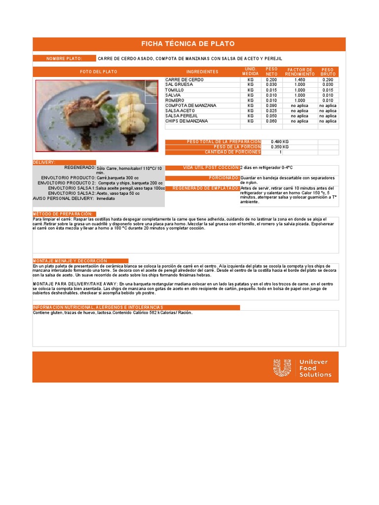 Plantilla Ficha Tecnica Recetas | PDF