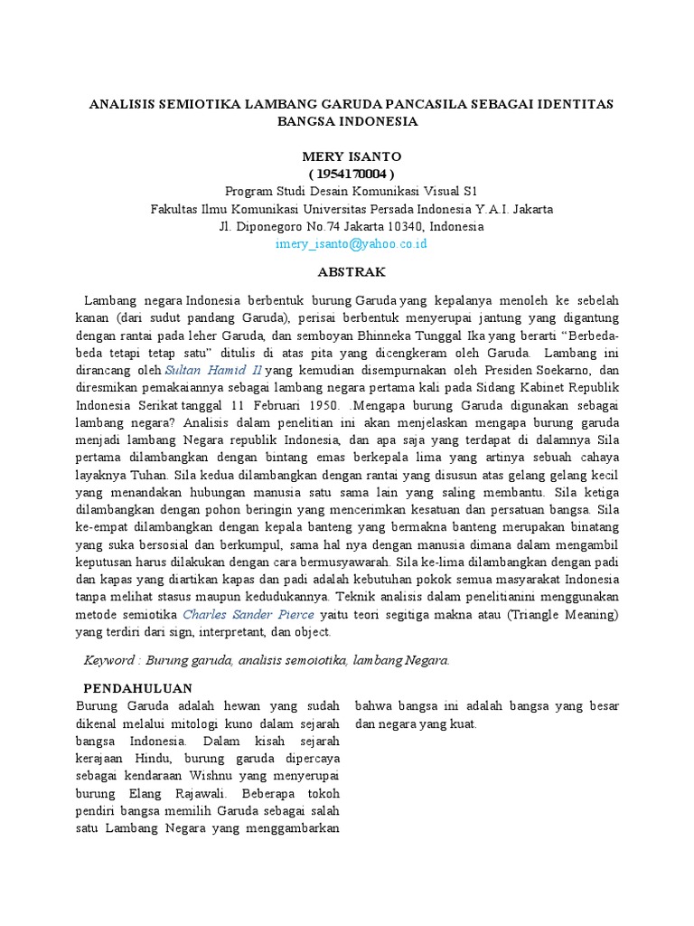Uas Analisis Semiotika Burung Garuda Sebagai Lambang Negara Republik Indonesia | PDF