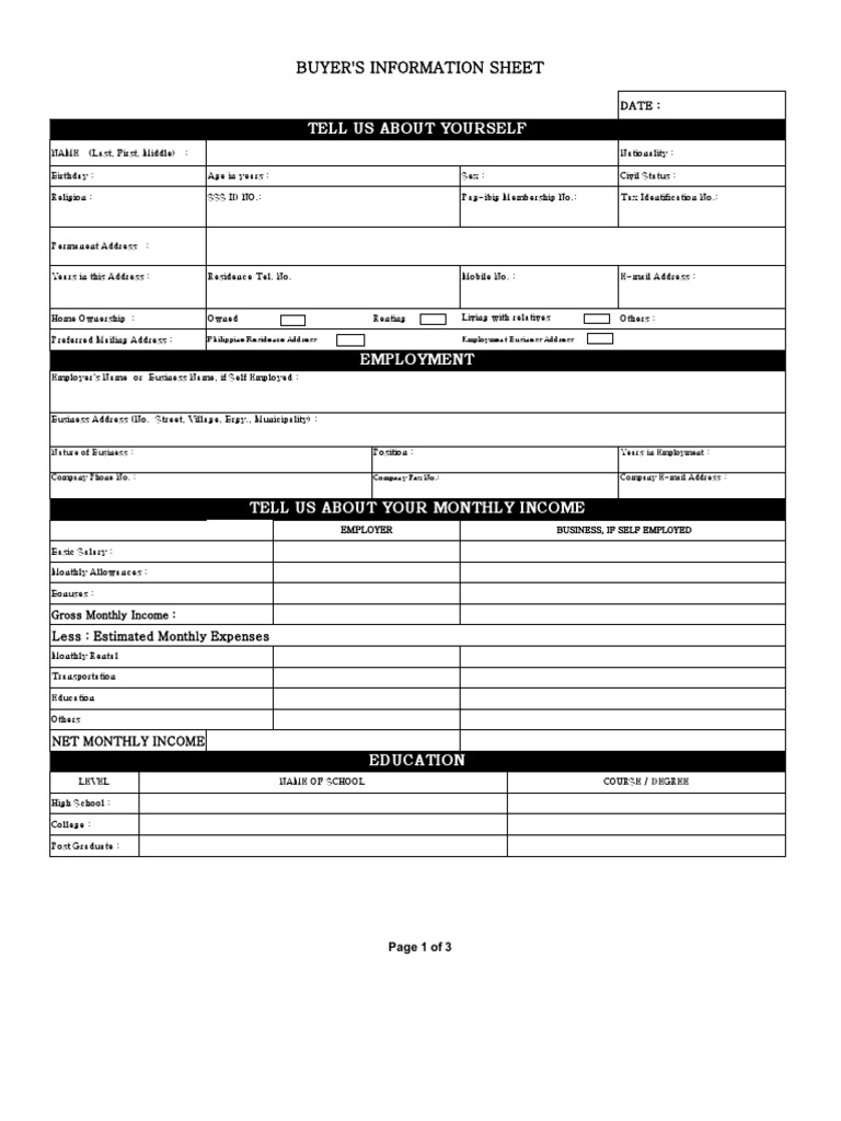Buyer's Information Sheet | PDF