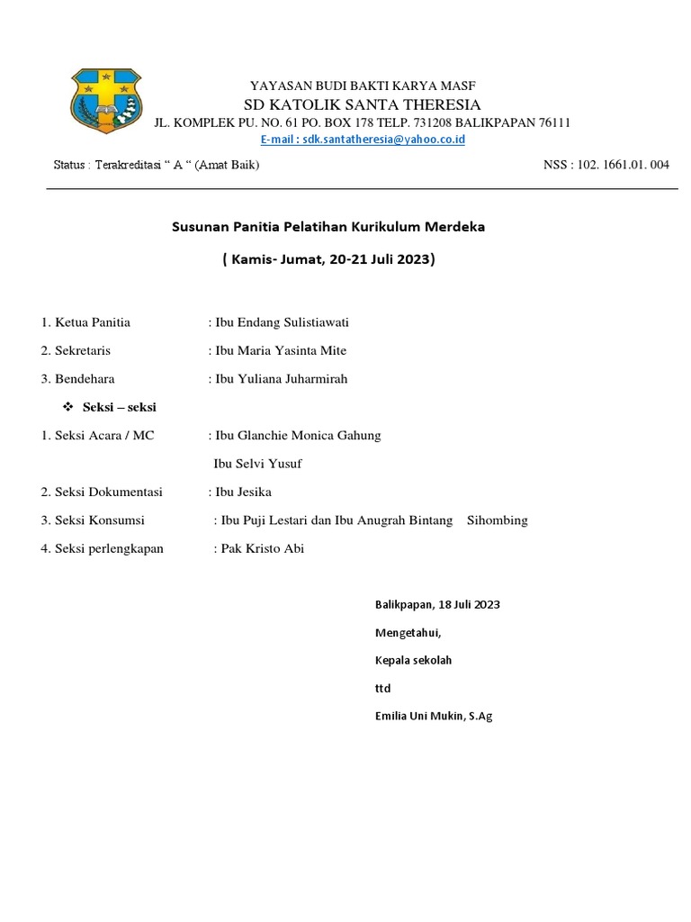 Susunan Panitia Dan Rundown BIMTEK KUMER Benar | PDF