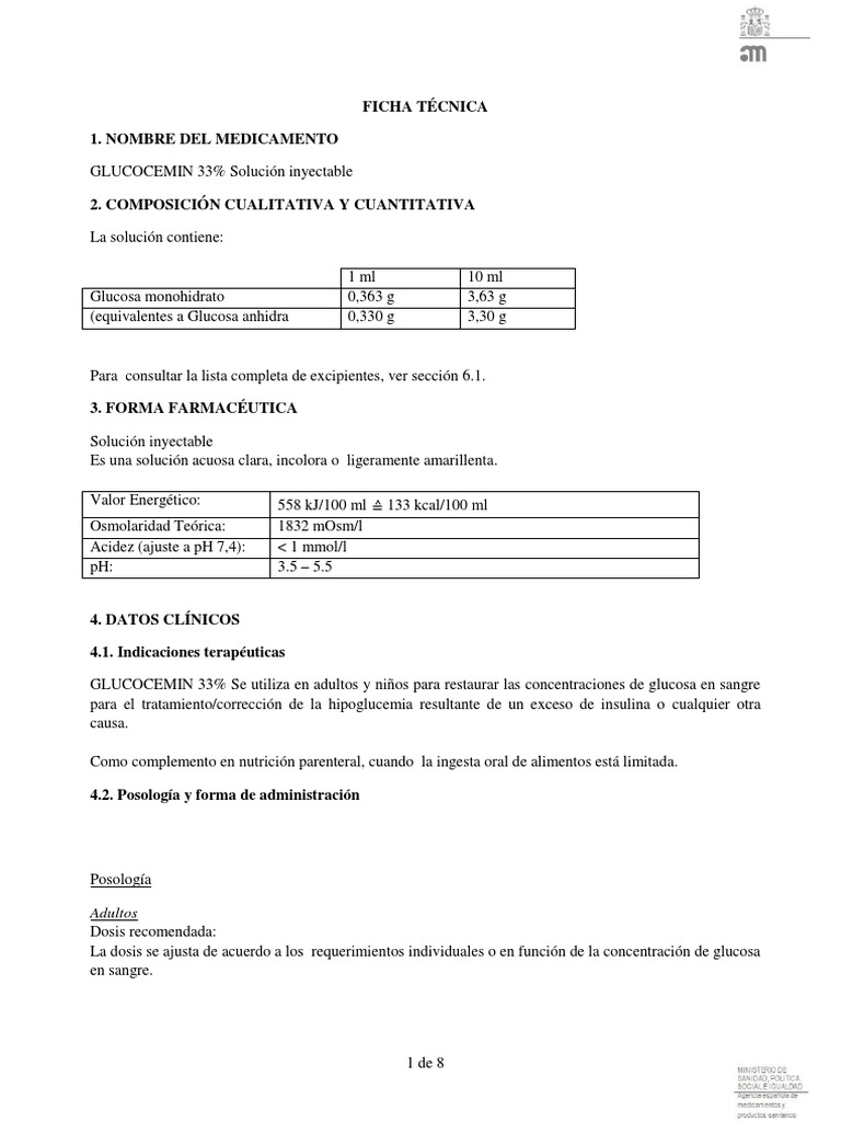 Ficha Técnica de Glucocemin 33% | PDF | Química | Química analítica